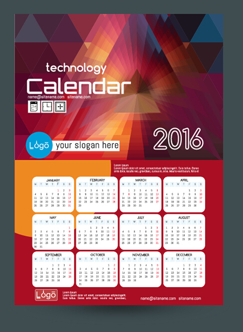 2016 Technology Calendar Template Vector 28 Free Download