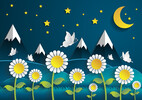 Flower with night time cartoon template vector free download