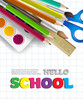 Hello school background with stationery vector 02 free download