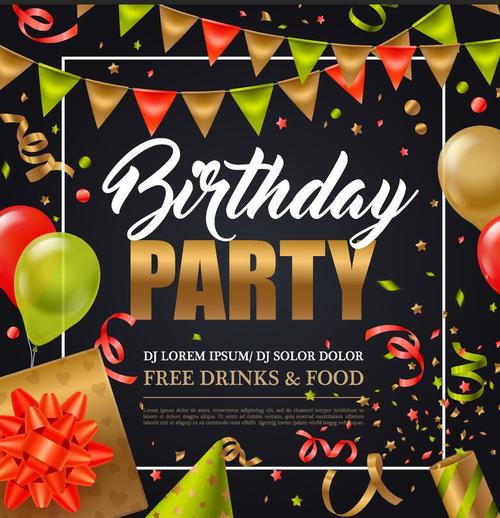 Birthday Party Poster Template Design Vector Free Download