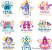 Travel logos hand drawn design vector 02 free download