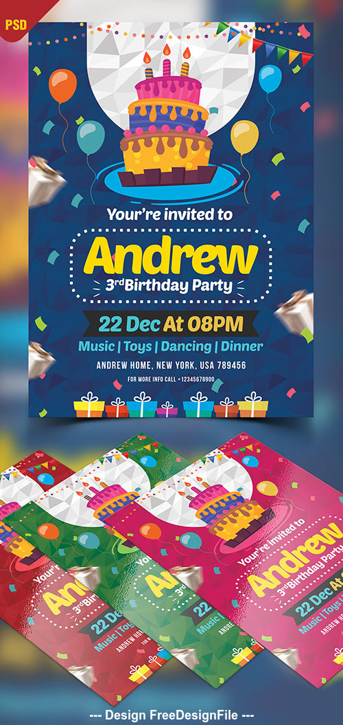 Birthday Invitation Card Design PSD Template Free Download