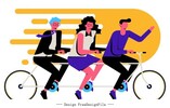 Team work background employees riding bicycle vectors material free ...