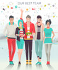 Young best team cartoon illustration vector free download