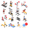 Gym fitness club icons set vector illustration free download