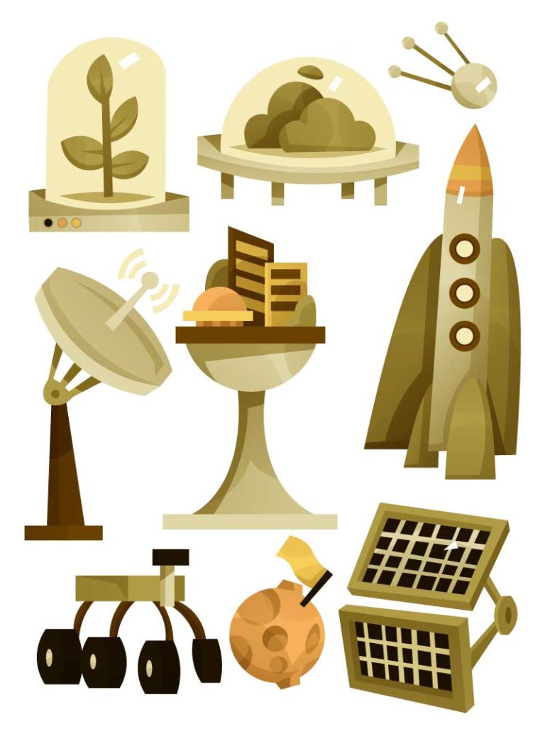 Space colony icons colonization vector free download